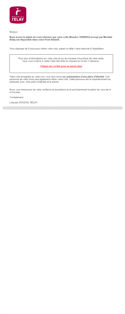 Phishing Mondial Relay : arnaque au point relais