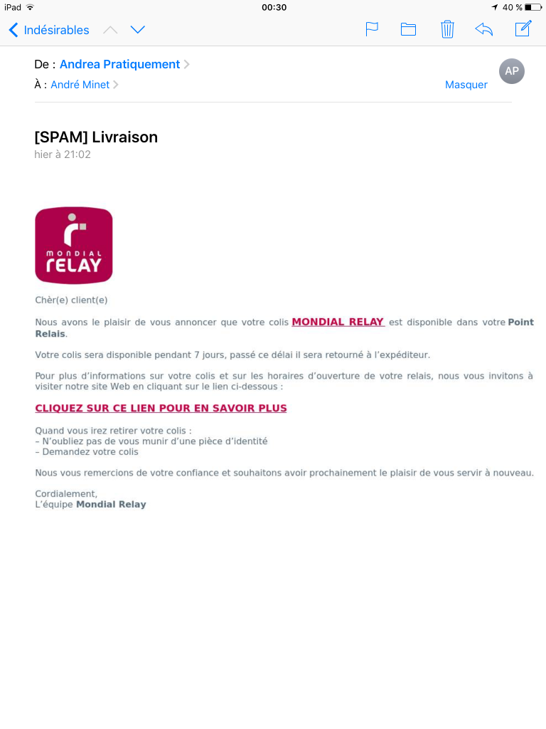 Phishing Mondial Relay : arnaque au point relais