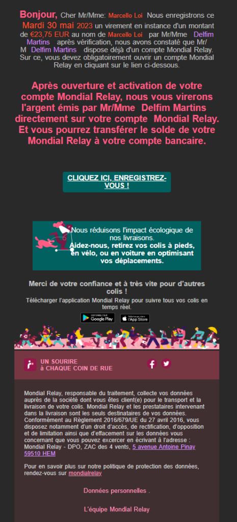 Phishing Mondial Relay : arnaque au point relais